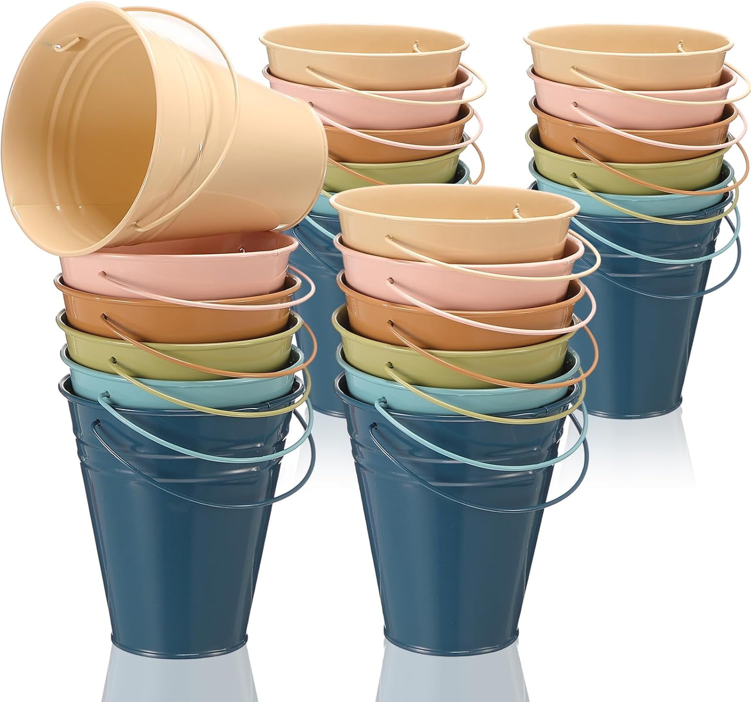 24 Pack Colored Small Metal Buckets with Handle, 4.5 x 5.1 Inch Mini ...