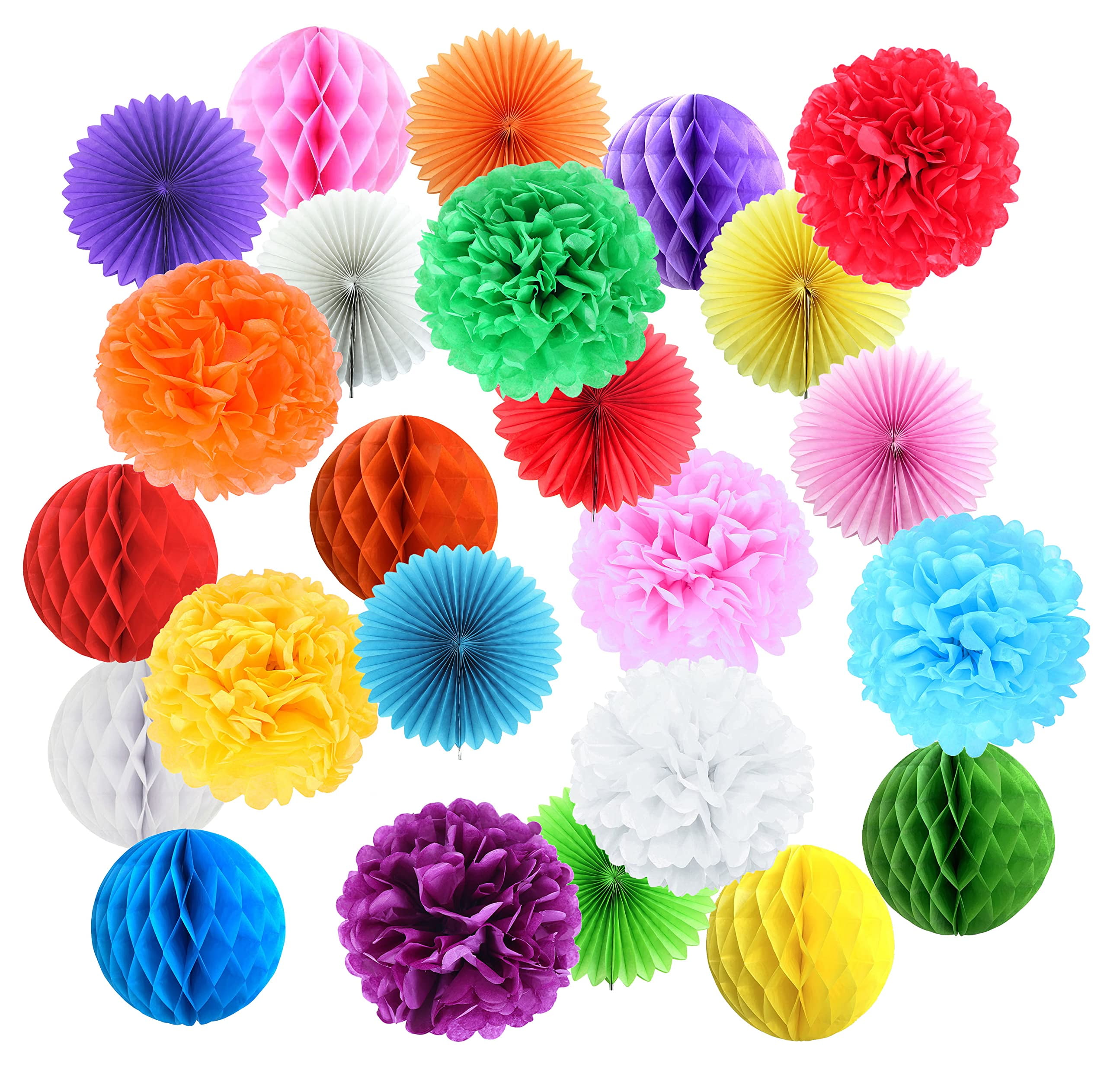24 Pack Colorful Paper Set Party Decorations, Honeycomb Balls, Paper ...