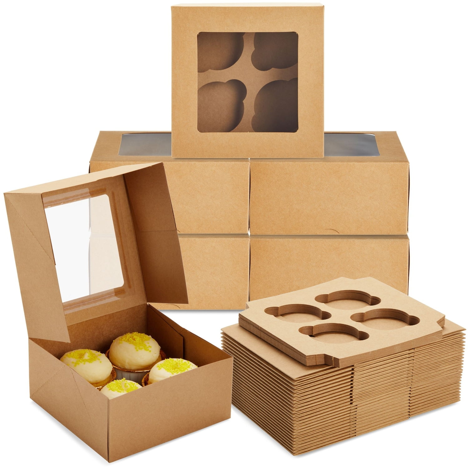 24 Pack Portable Individual Cupcake Containers, Kraft Paper Boxes with ...