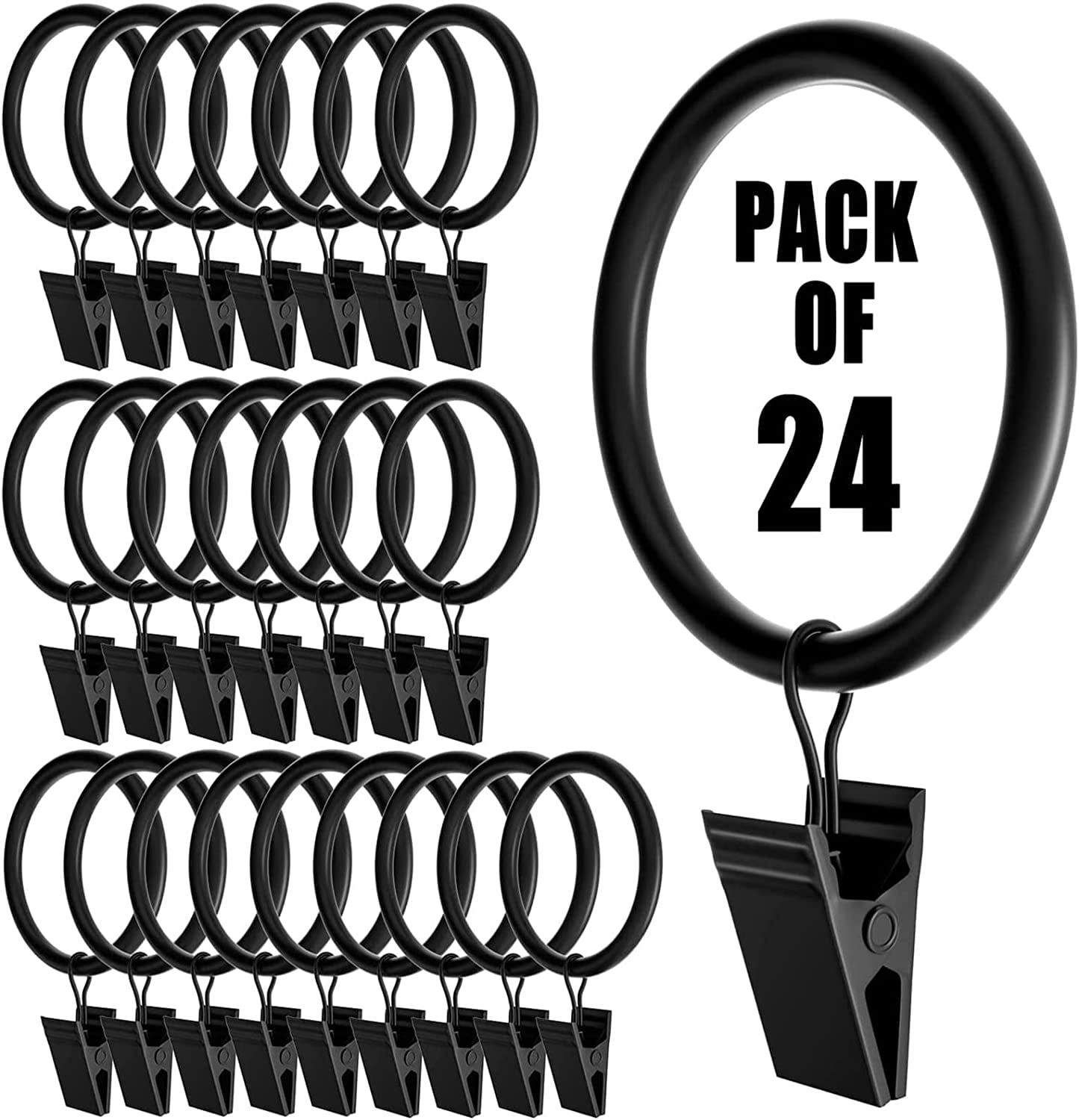 24 Pack Curtain Rings with Clips 1.5", Heavy Duty Drapery Clip,Tension ...