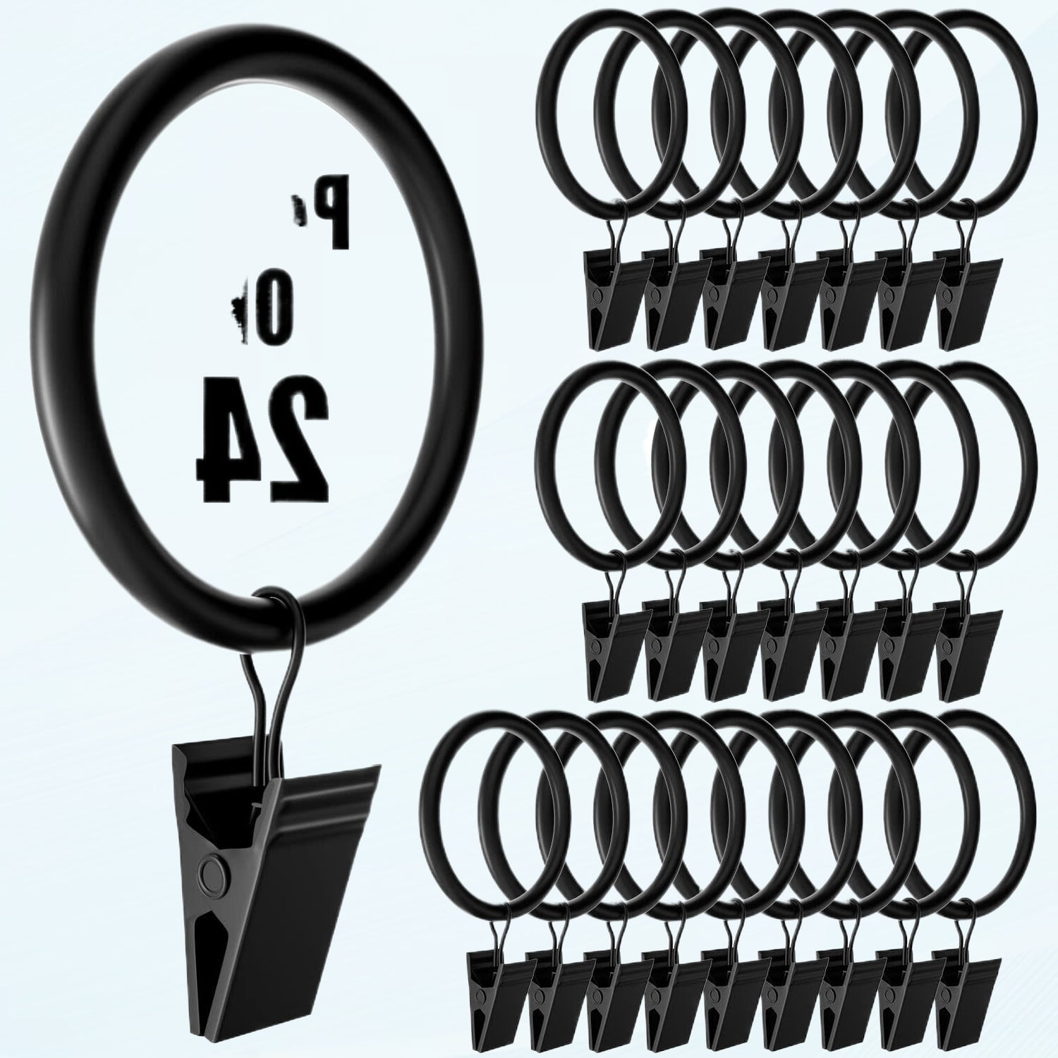 24 Pack Curtain Rings with Clips, Heavy Duty Garment Clip, Tension Rod ...