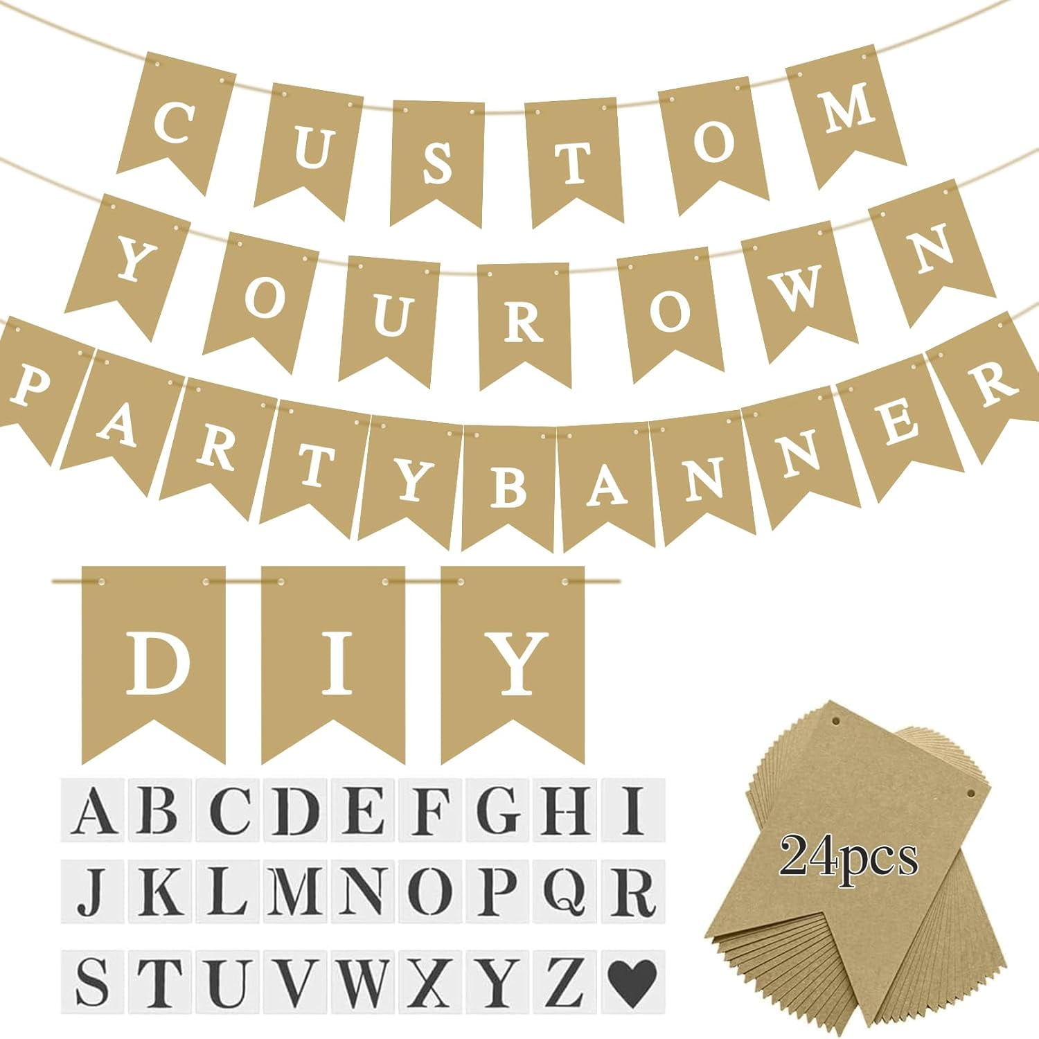24 Pack Custom Banner Kit, DIY Customizable Personalized Flag Kit ...