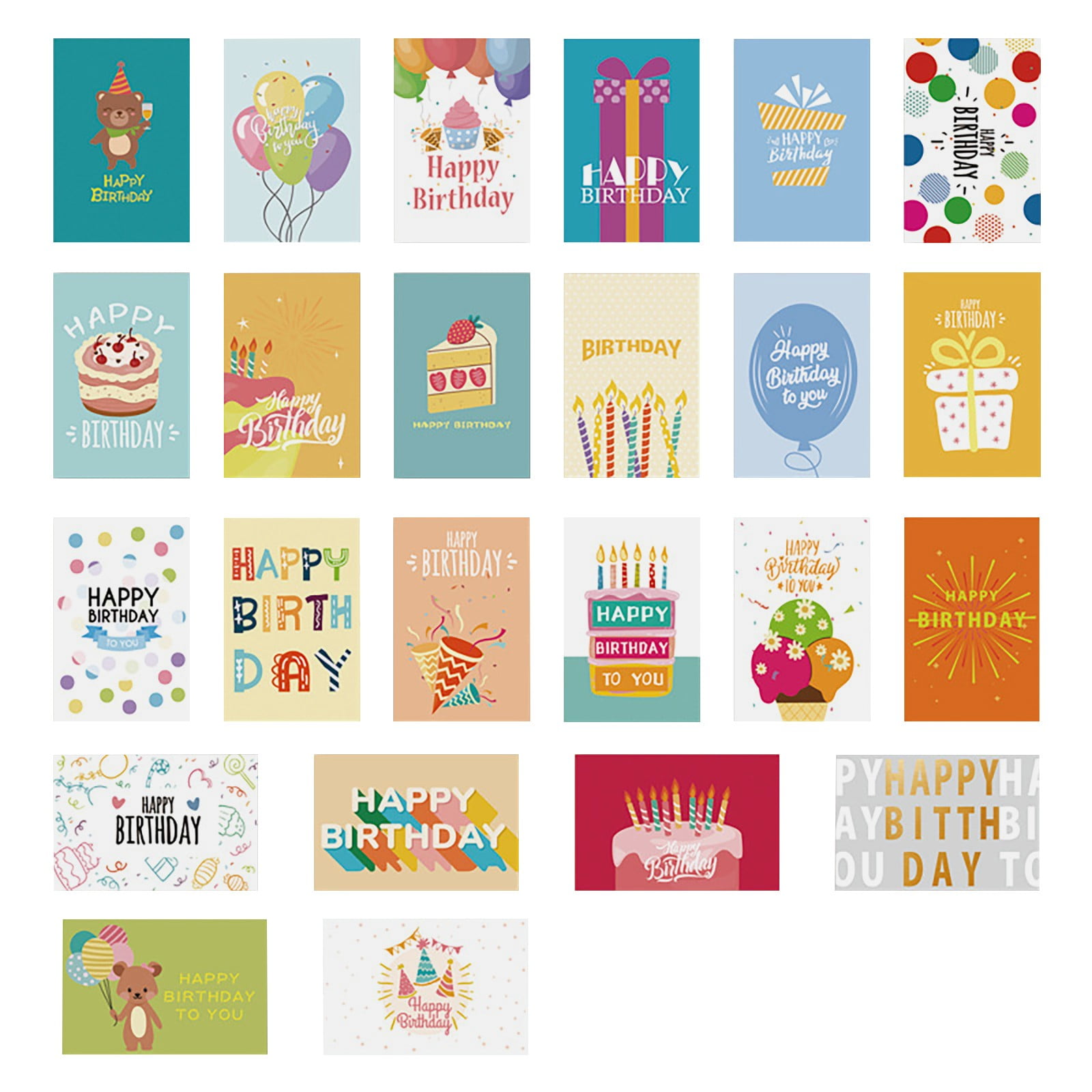 24 Pack Cute Happy Birthday Cards Set Assorted Blank Birthday Cards ...
