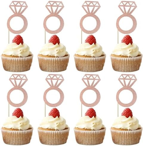 24 Pack Diamond Ring Cupcake Toppers Glitter Diamond Wedding Ring ...