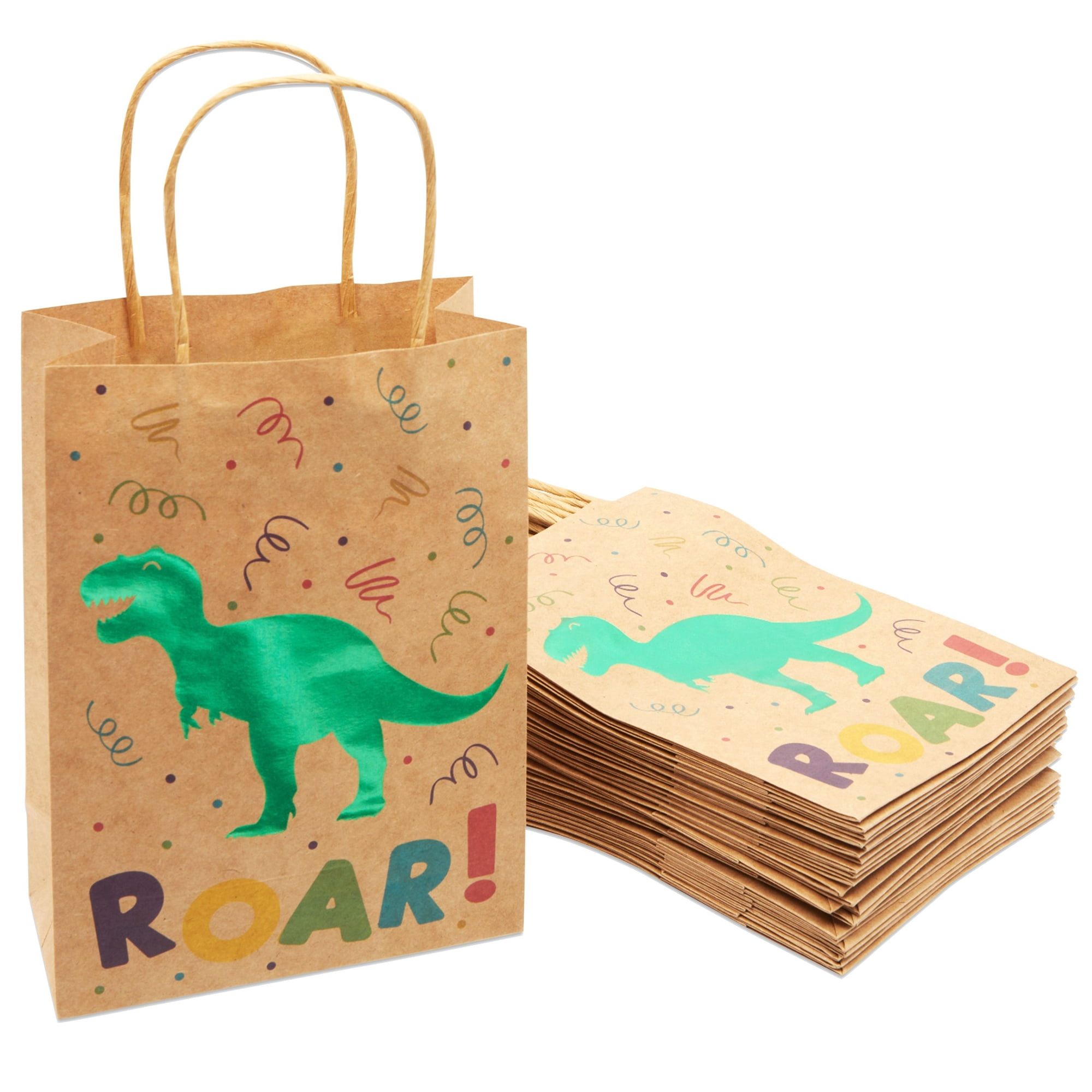 24 Pack Dinosaur Party Bags, Green Foil T-Rex, Kids Birthday & Baby ...