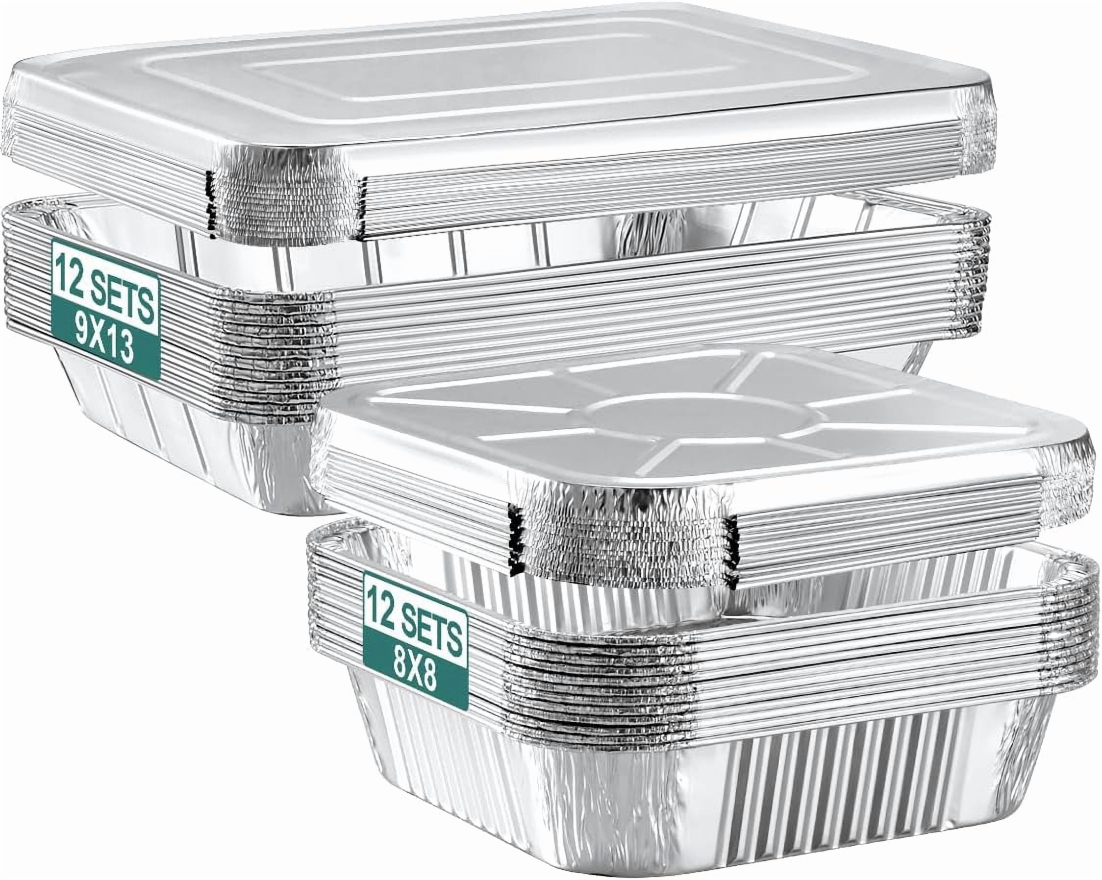 24 Pack Disposable Aluminum Pans with Lids Combo Set- 12 Large 9x13 ...