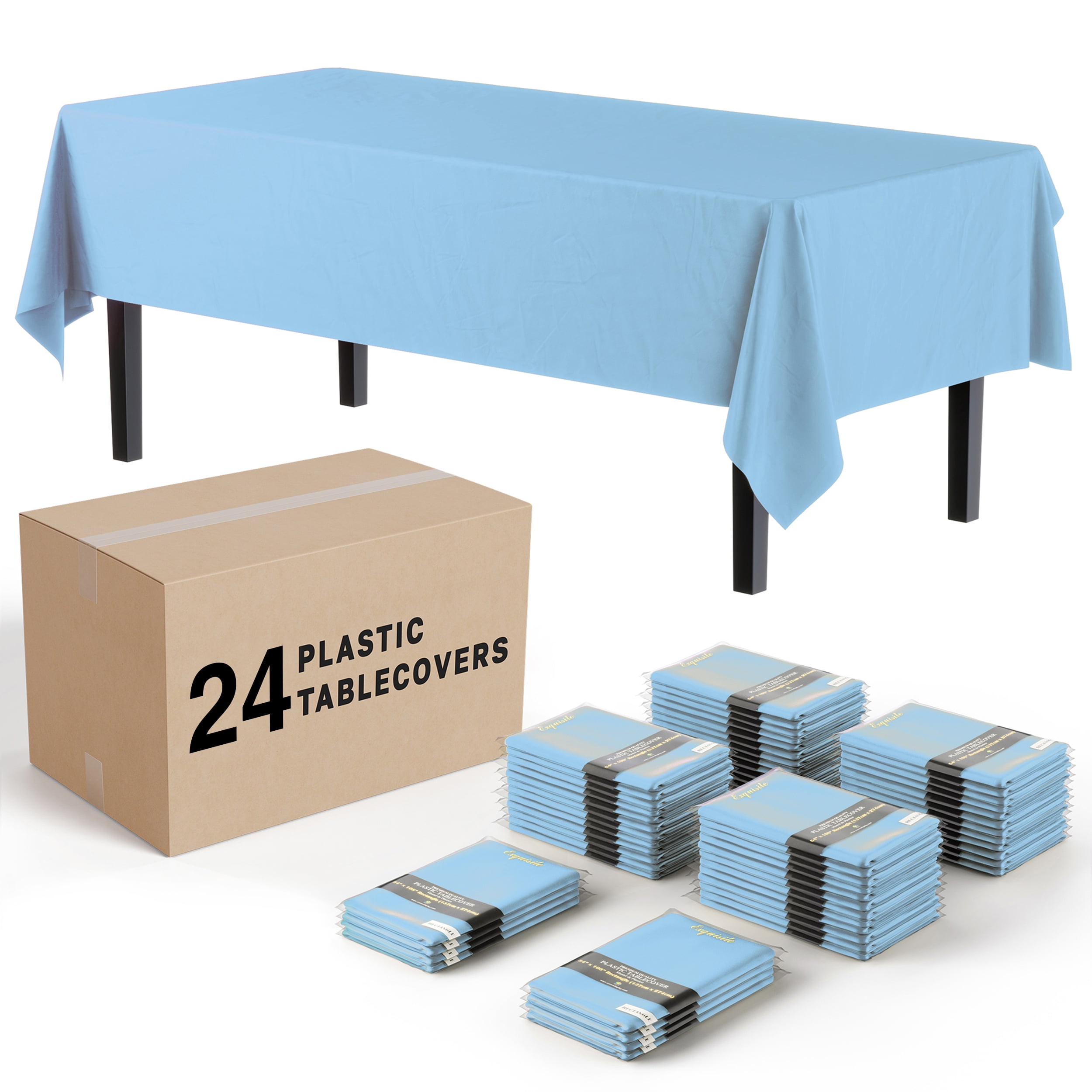 24 Pack - Disposable Light Blue Plastic Tablecloth Cover Heavy Duty ...
