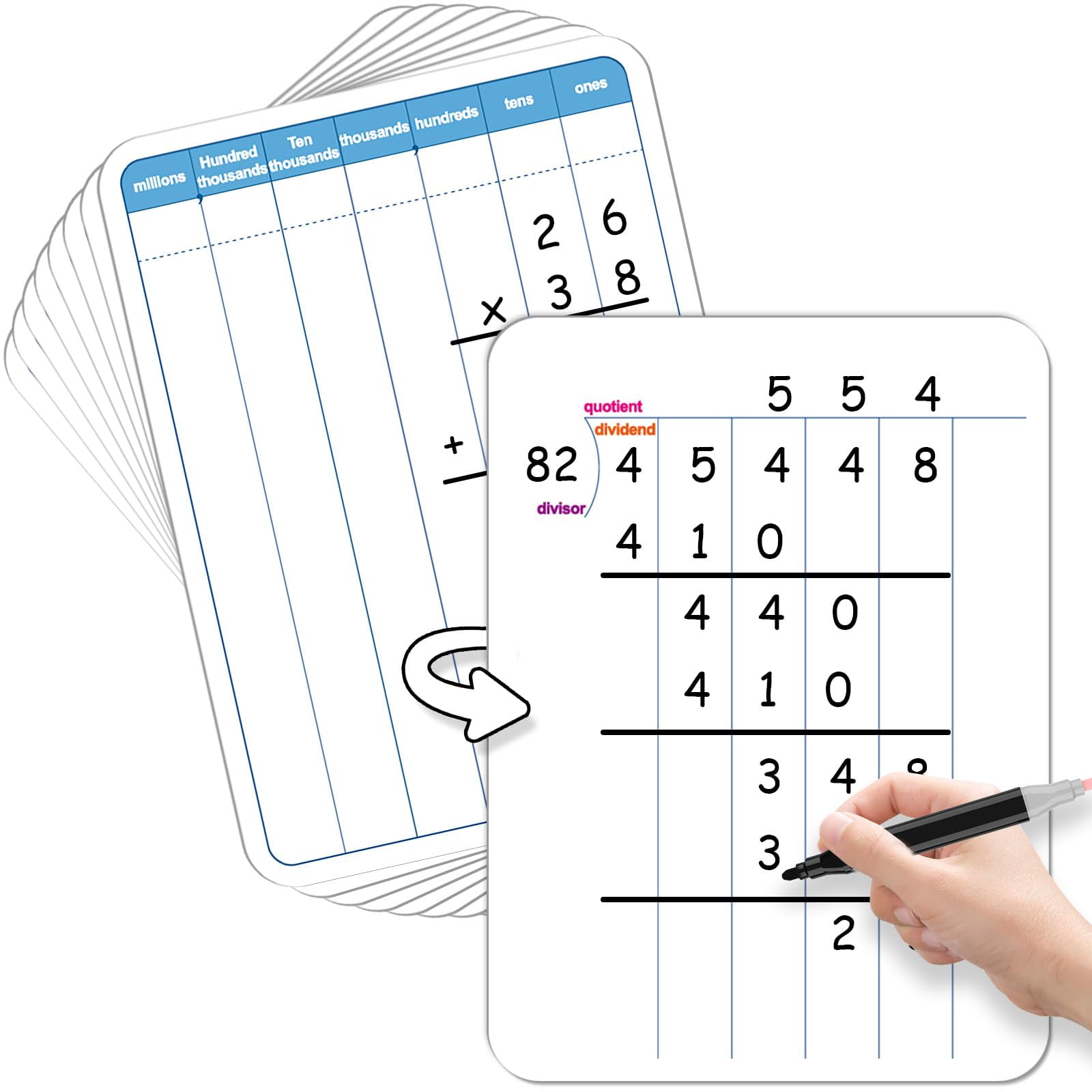 24 Pack Double-Sided Math Whiteboard for , Long Division ...
