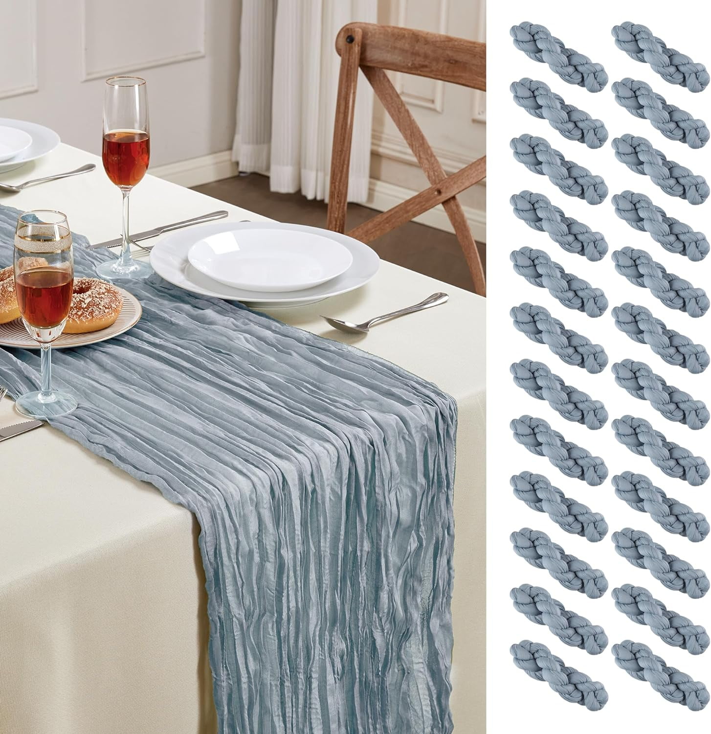 24 Pack Dusty Blue Cheesecloth Table Runner 10FT Long Boho Gauze Table ...