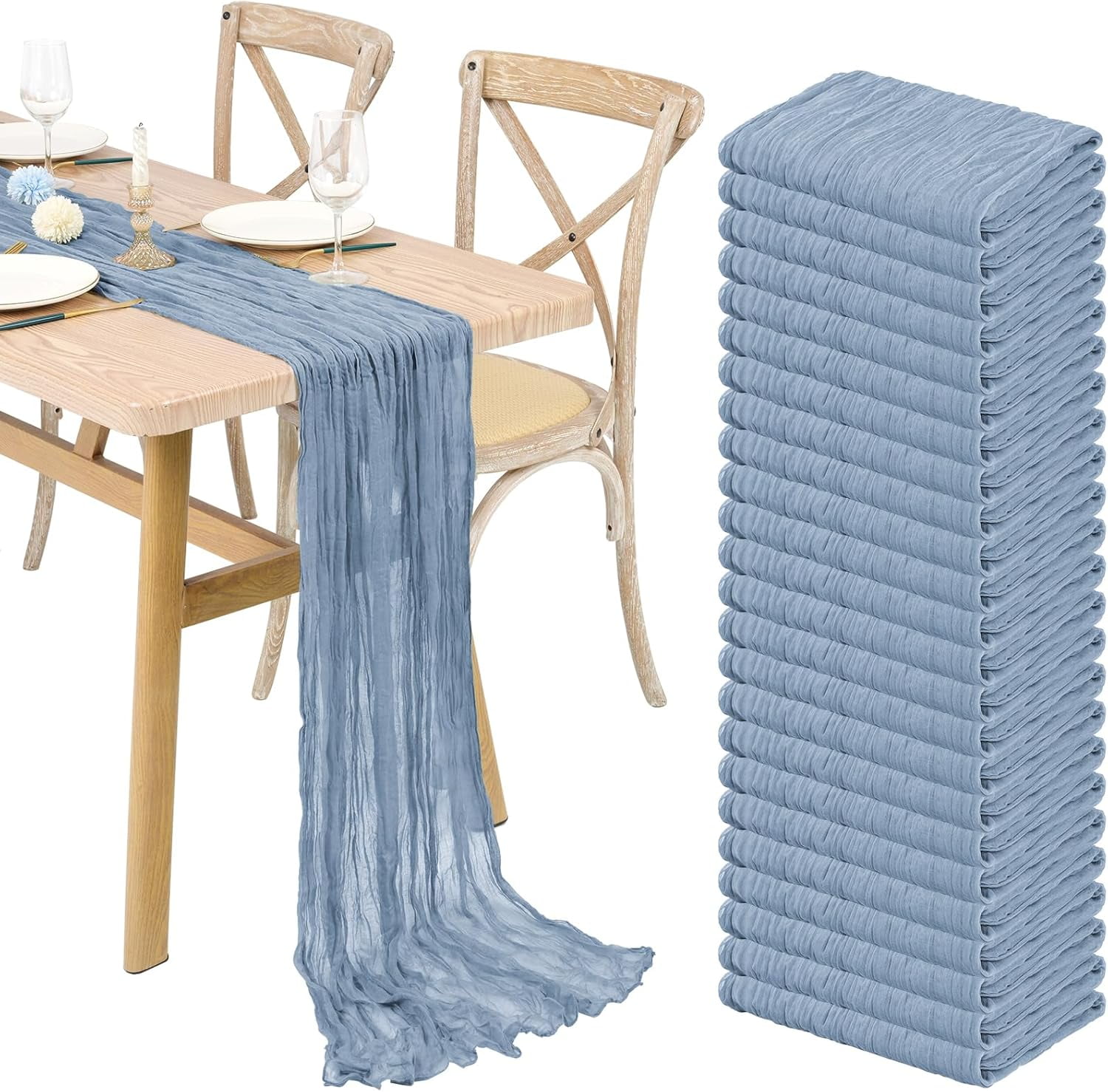 24 Pack Dusty Blue Cheesecloth Table Runner 13FT, Boho Gauze Table ...