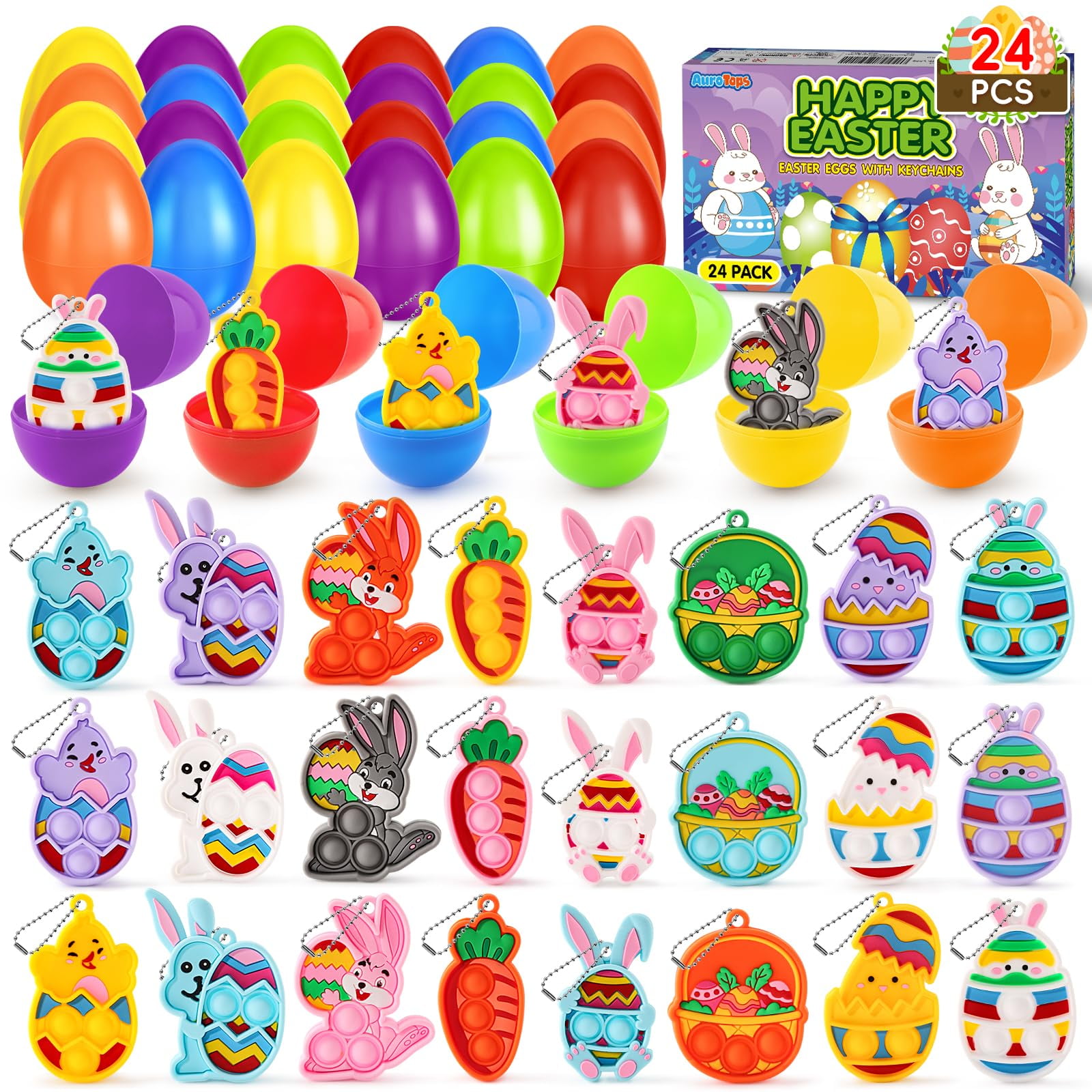 24 Pack Easter Basket STF9 Stuffers, Prefilled Eggs with Bubble Fidget ...