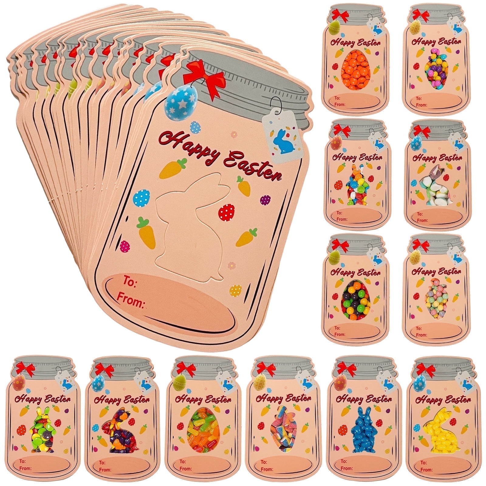 24 Pack Easter Cards for Kids, Happy Easter Mason Jar Paper Card Craft ...