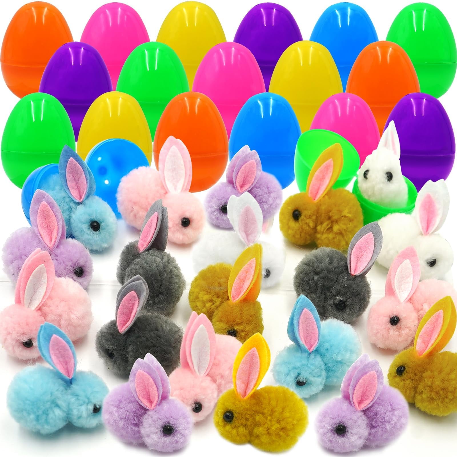 24 Pack Easter Egg Fillers with Bunny Plush, Filled Mini Stuffed Animal ...