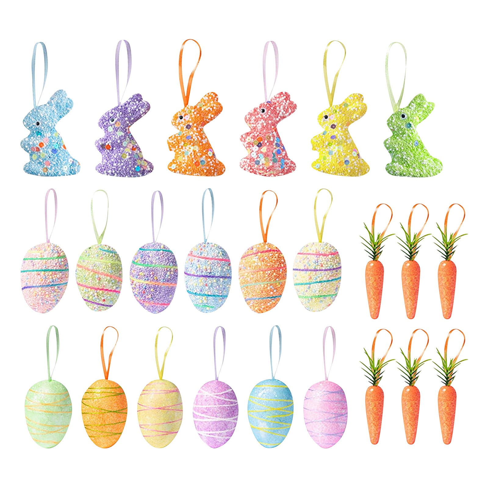 24 Pack Easter Egg Ornaments and Carrot Hanging Ornaments Colorful Foam ...