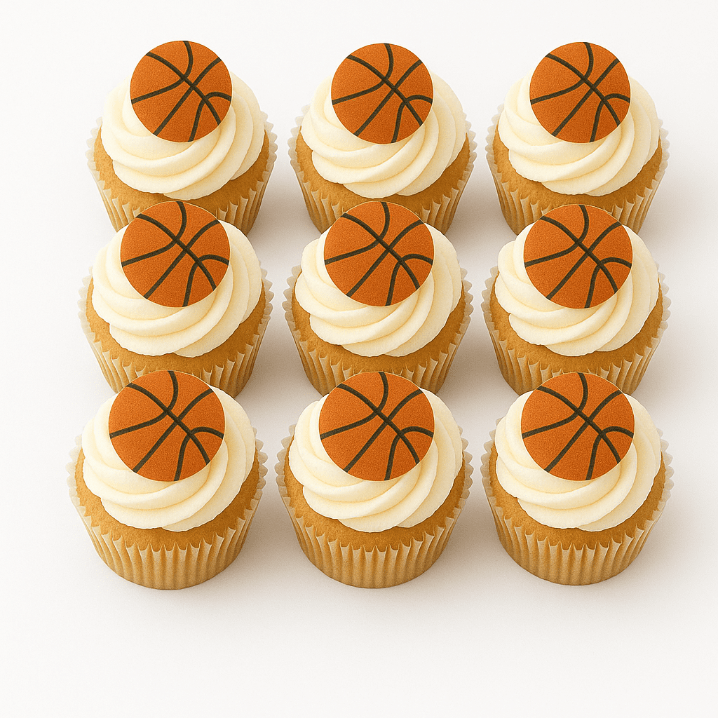 24 Pack Edible Basketball Cupcake Toppers – 1.5 Inch Uncut Wafer Paper Decorations – Basketball ...