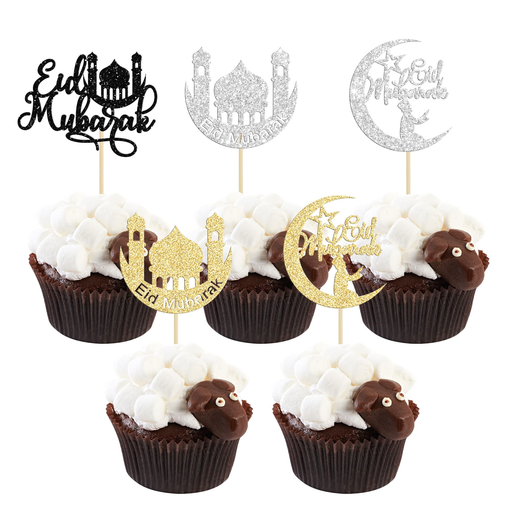 24 Pack Eid Mubarak Cupcake Toppers Moon H2FSDStar Happy Eid Mubarak ...