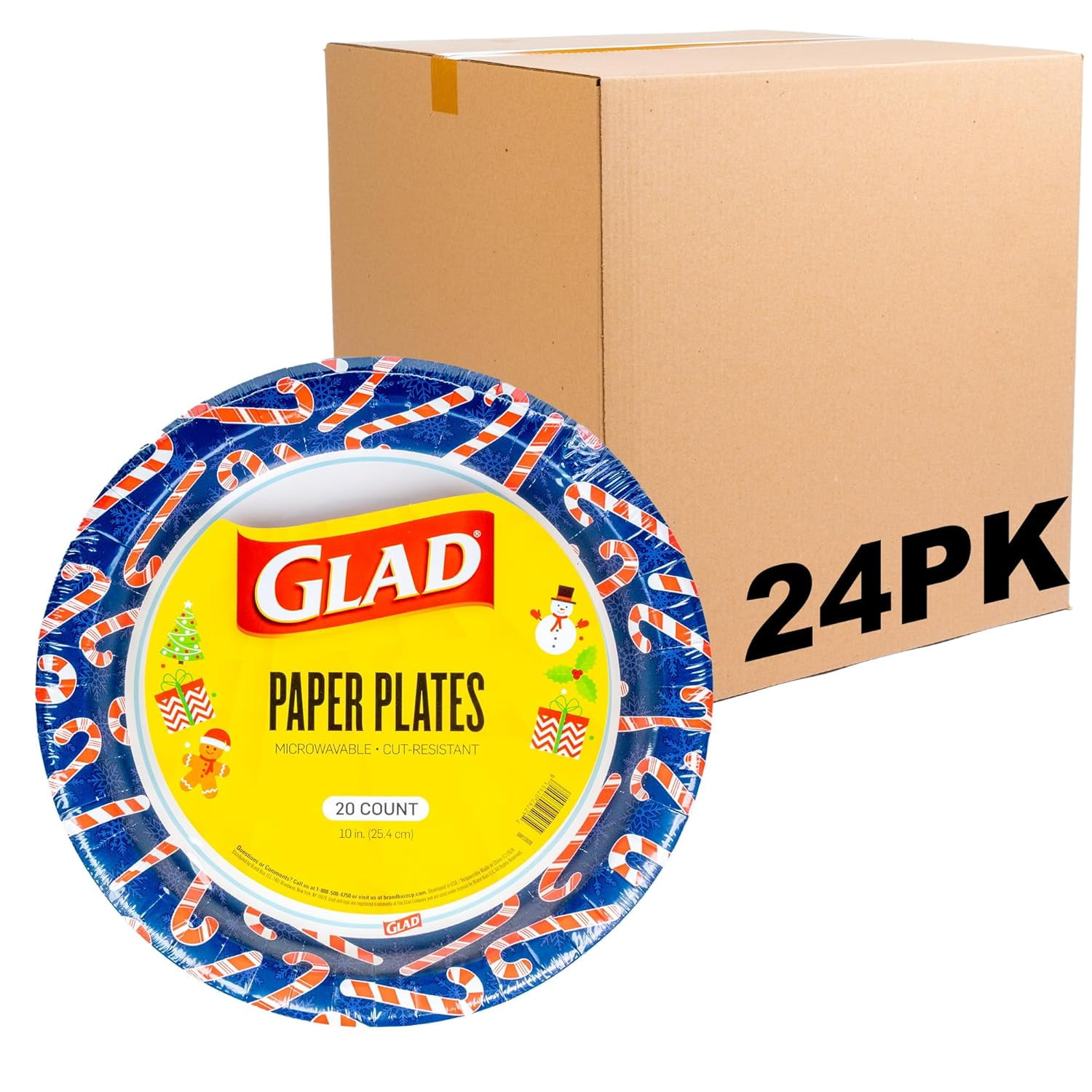 24 Pack of Everyday Disposable Paper Plates with Holiday Candy Cane ...