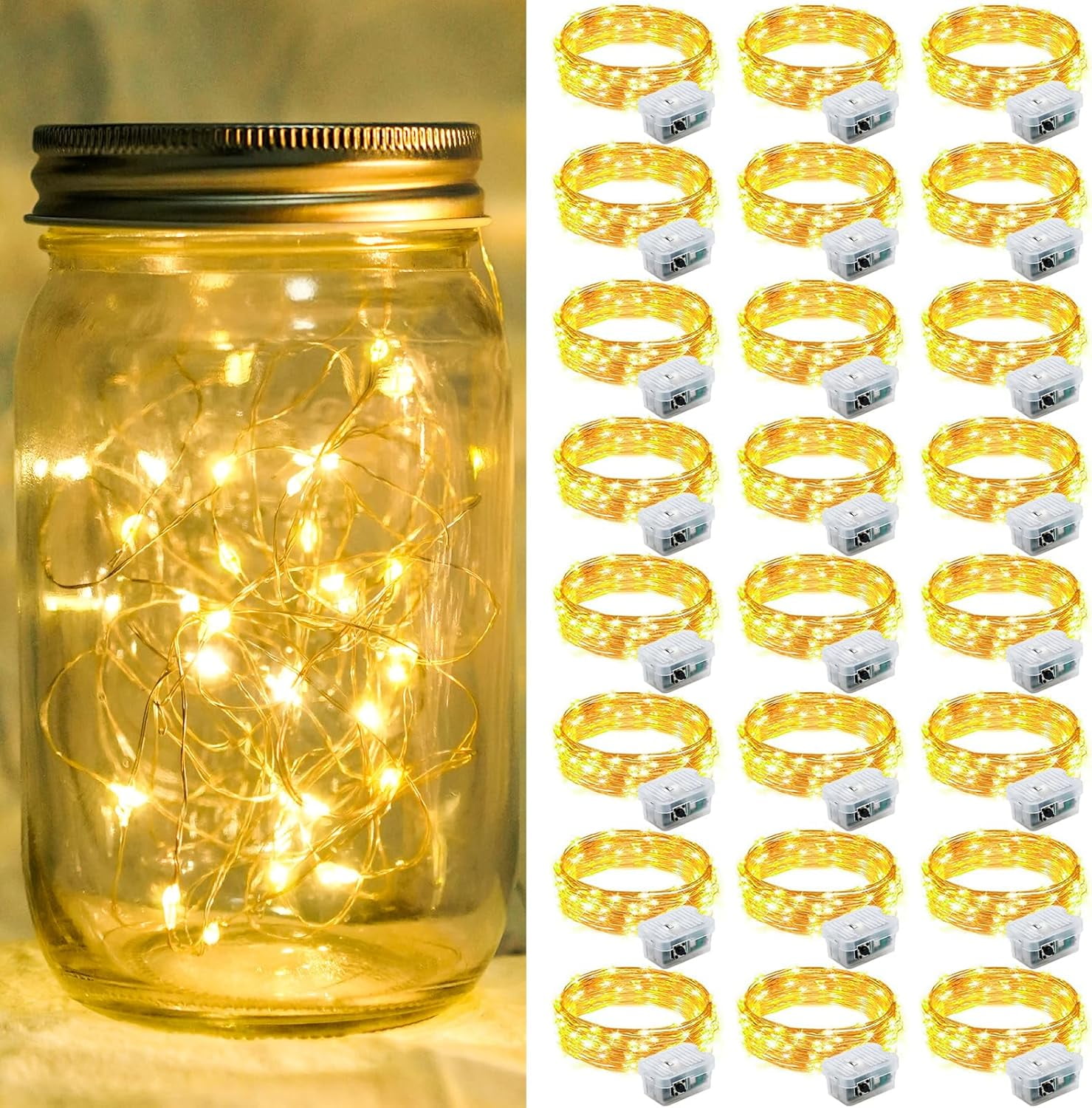 24 Pack Fairy Lights 7Ft 20 LED Twinkle String Lights Battery Operated ...
