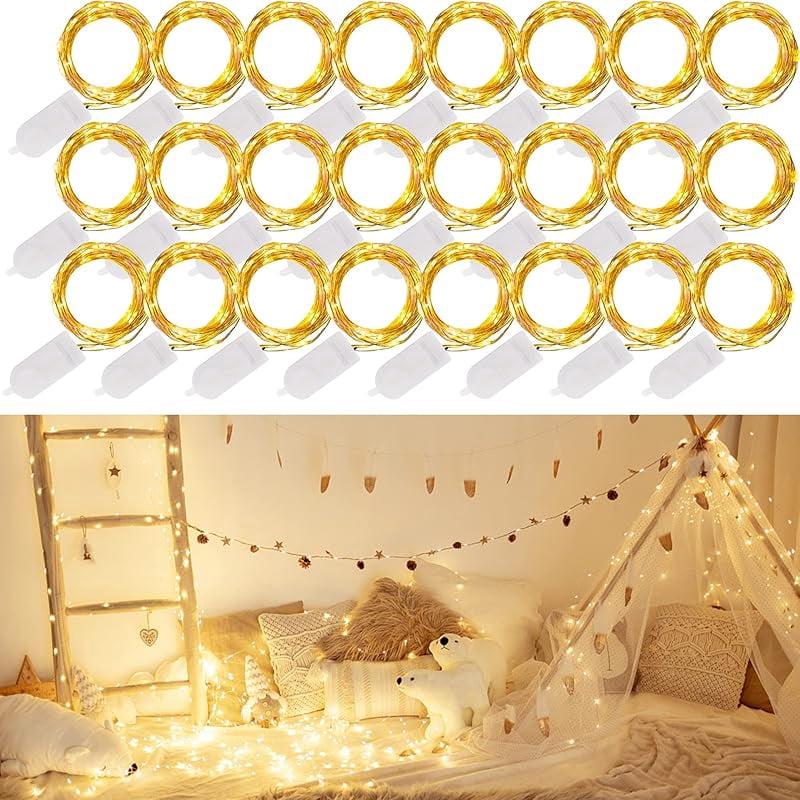 24 Pack Fairy Lights Battery Operated (Included), 7 ft 20 LED Mini ...