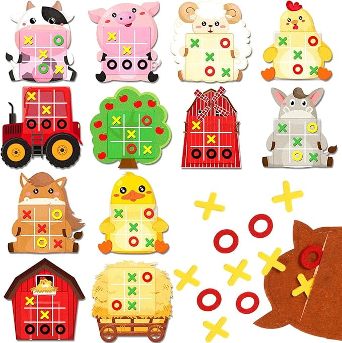 24 Pack Farm Animals Tic Tac Toe Strategic Board Game Farm Party Favors ...
