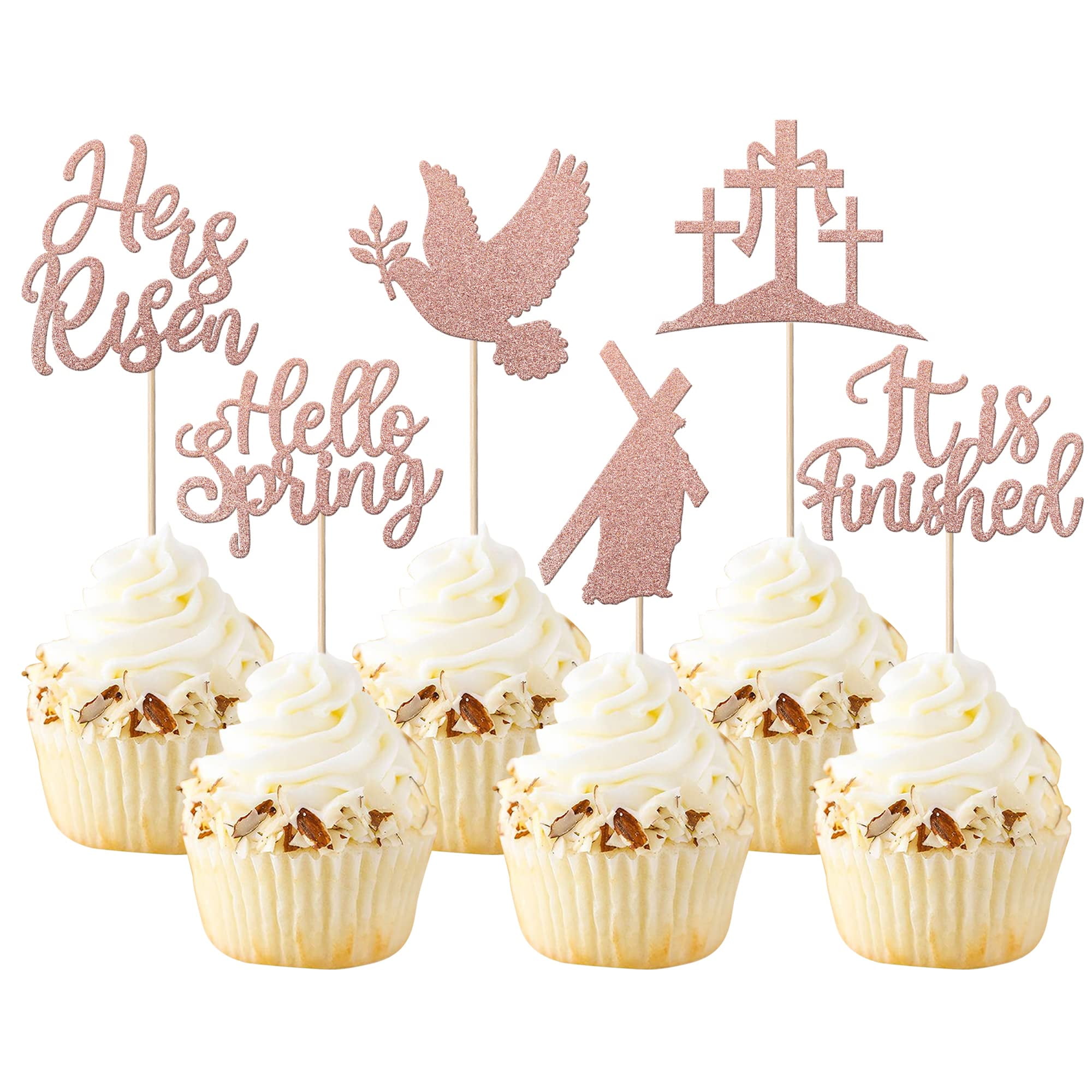 24 Pack First Holy Communion Cupcake Toppers Glitter Peace Pigeon Cross ...