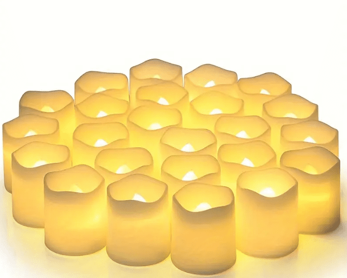24-Pack Flameless LED Tea Light Candles Battery Operated Polished Round ...