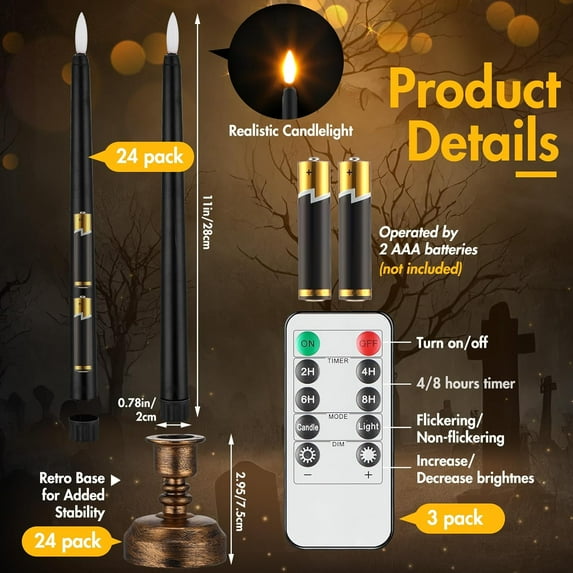 24 Pack Flameless Taper Candles with Remote Control and Timer ...