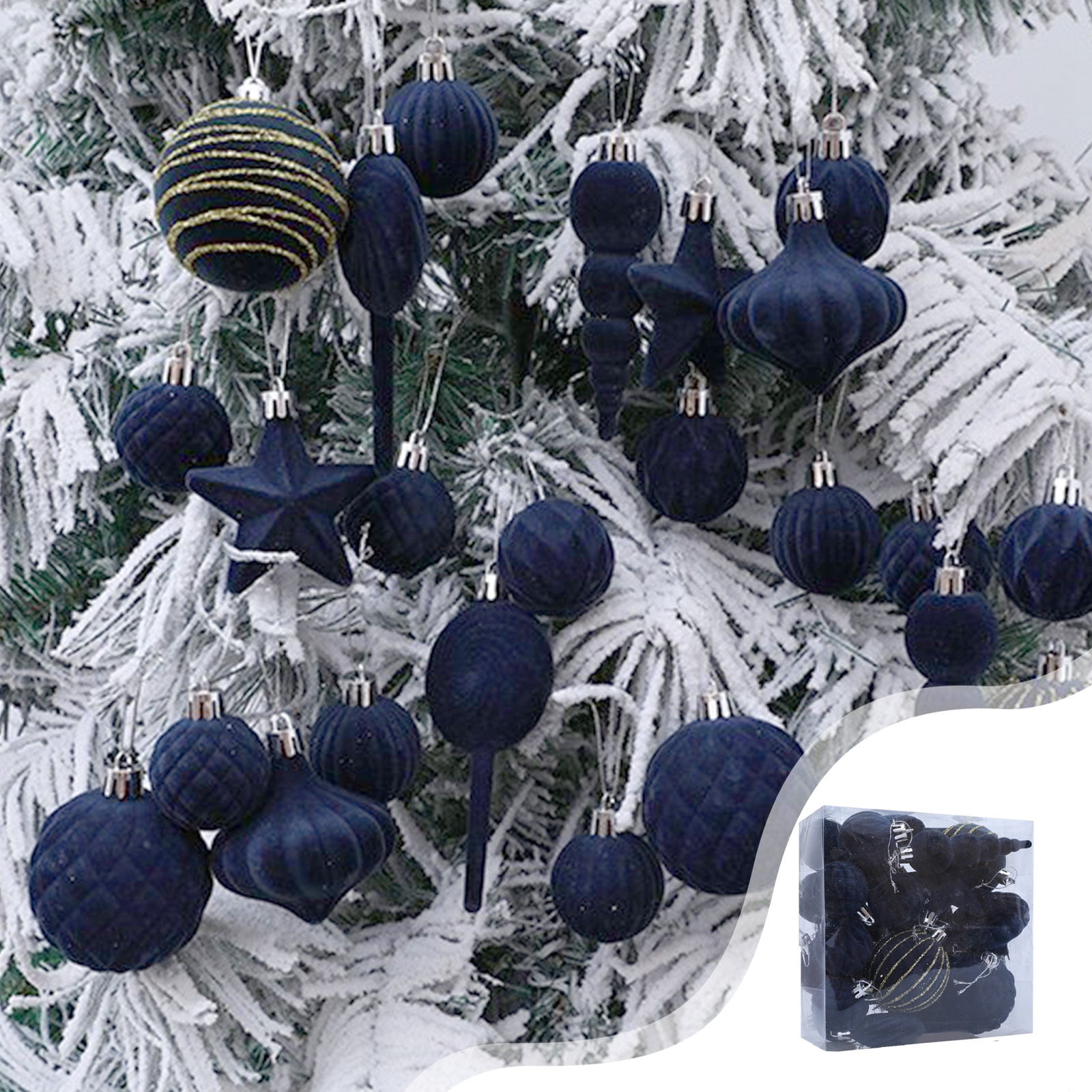 24 Pack Flocked Christmas Balls Ornaments Set Multiple Styles Christmas ...