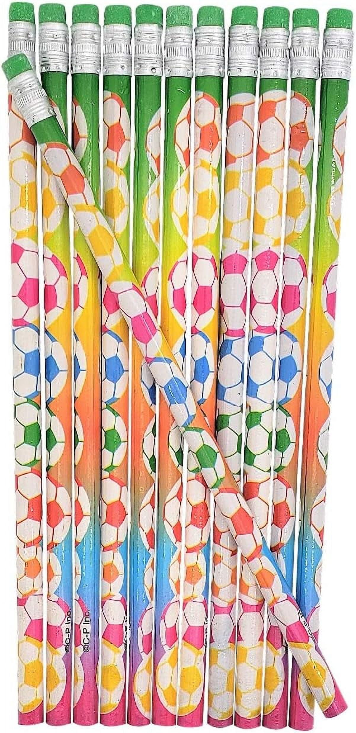 24 Pack- Fun Soccer Ball Print Colorful Pencils with Eraser Top (7.5 ...