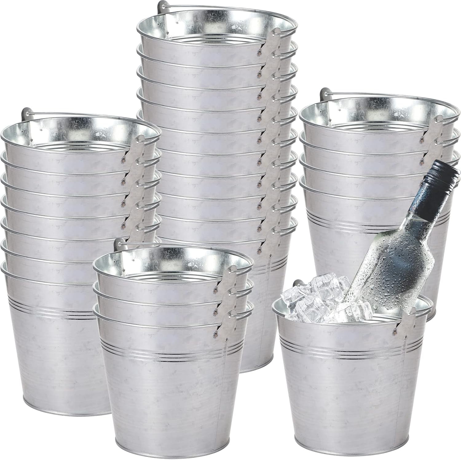 24 Pack Galvanized Metal Buckets Bulk 6 Inch Small Ice Buckets Iron ...