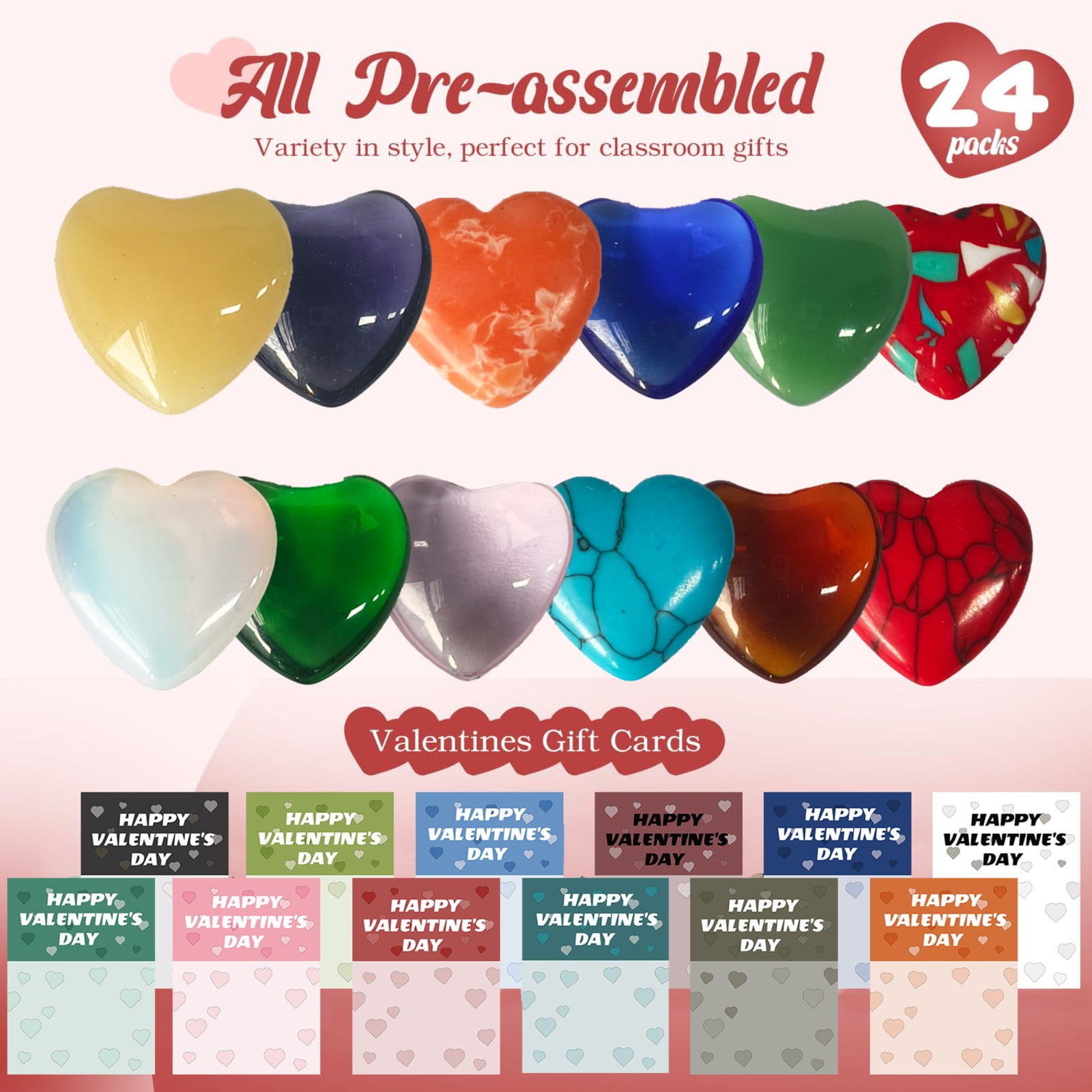 24 Pack Gem Valentines Cards Valentines Day Gifts for Kids Cards with ...