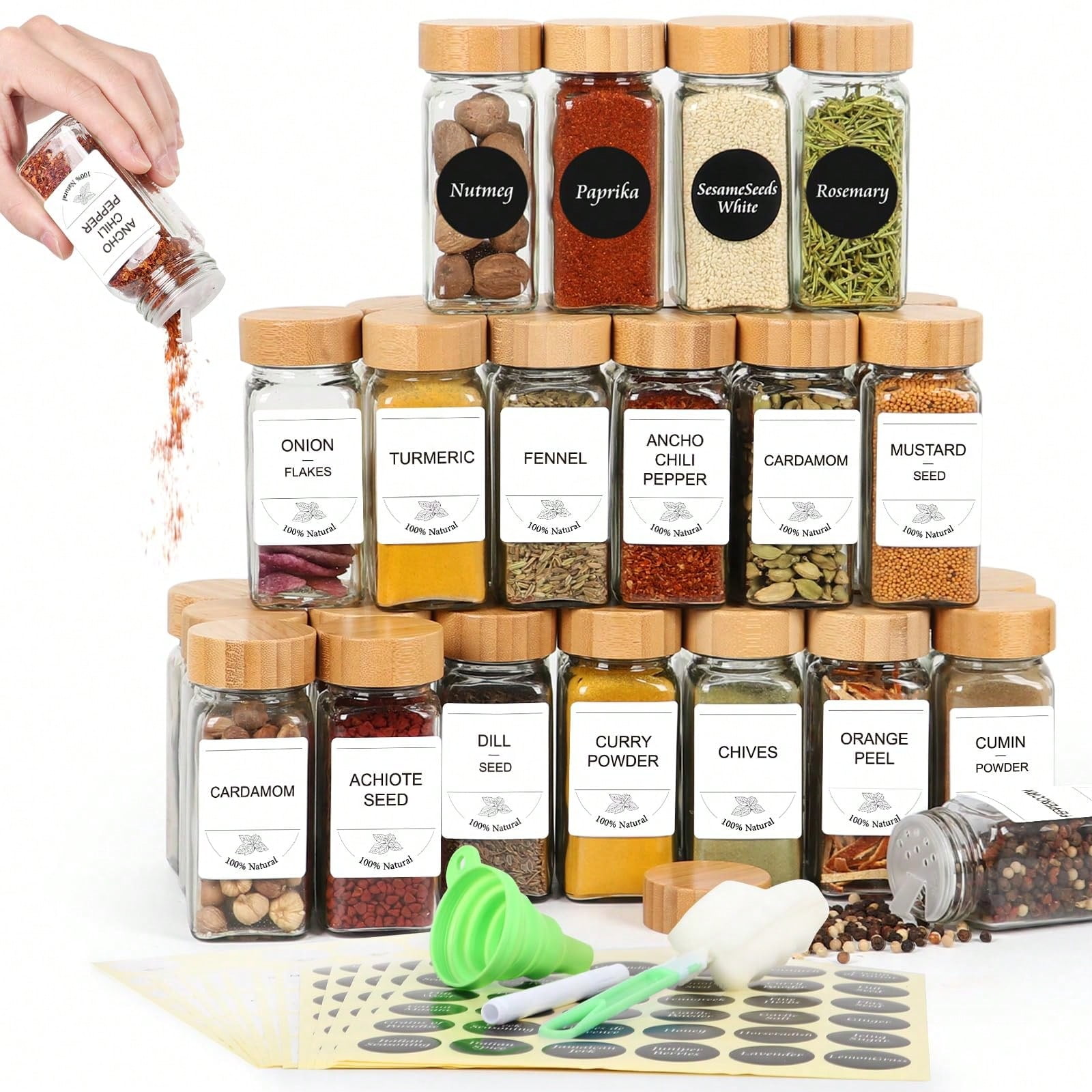 24 Pack Glass Spice Jars With Bamboo Lids 4oz, Spice Jars With Label ...