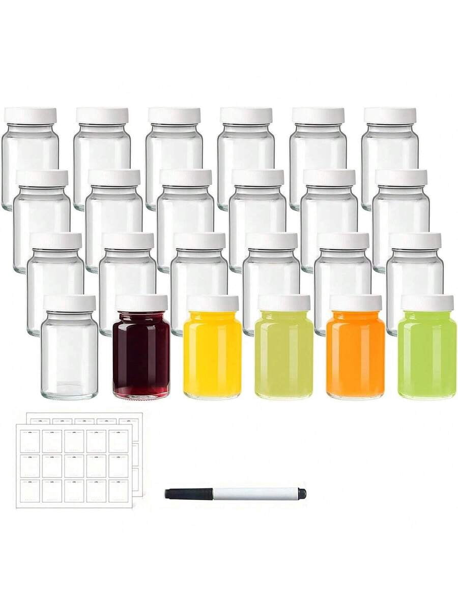 24 Pack Glass Wellness Shot Bottles with Lids, 2 oz Empty Reusable ...