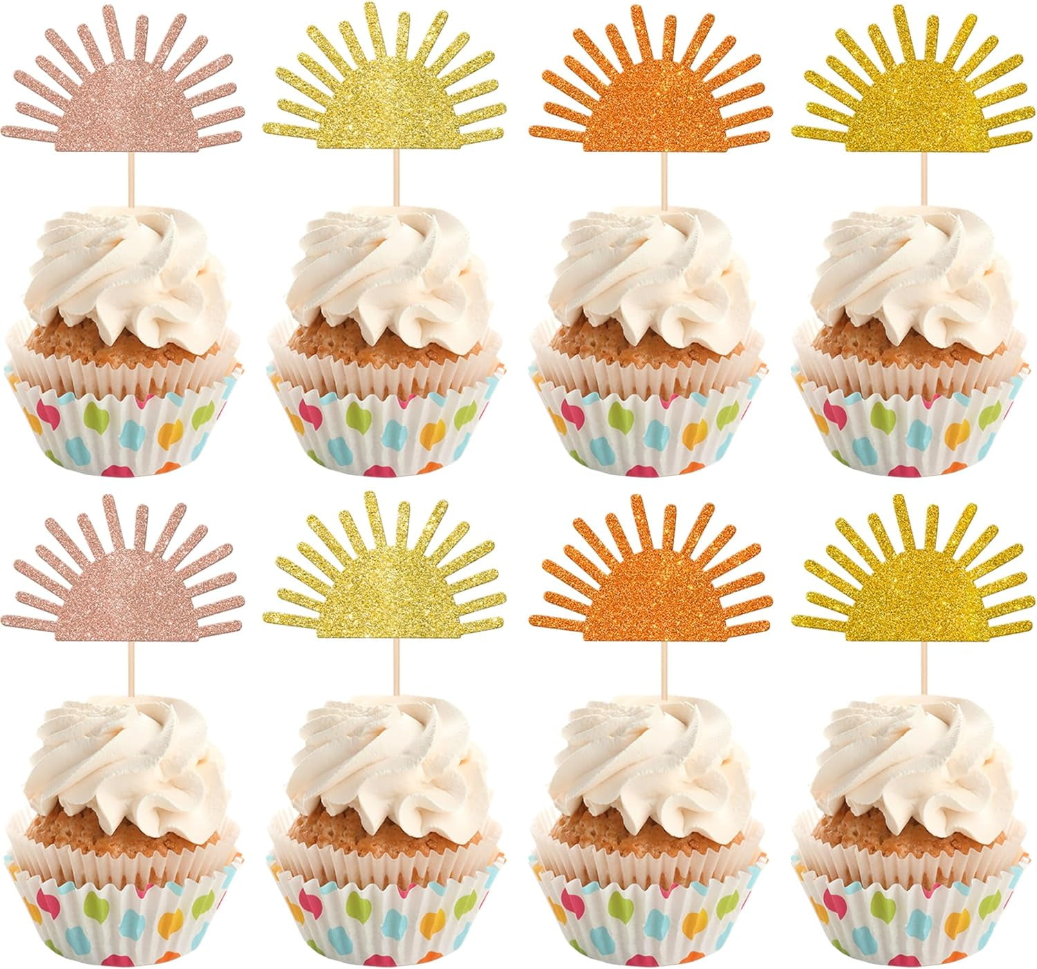 24 Pack Glitter Sun Cupcake Toppers Baby Shower Sunshine Party Cake ...