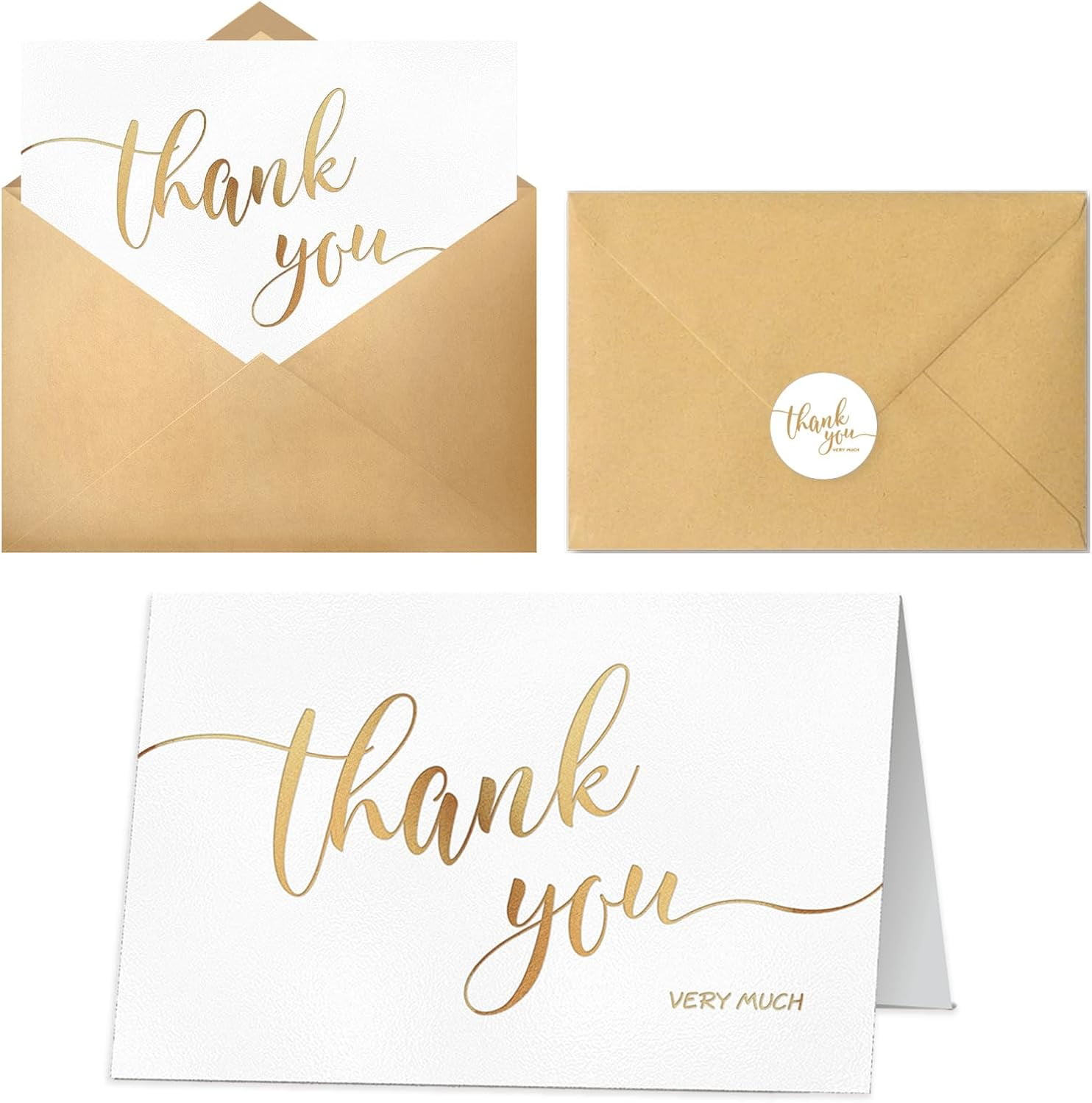 24 Pack Gold Foil Thank You Cards With Envelopes and Stickers Leather ...