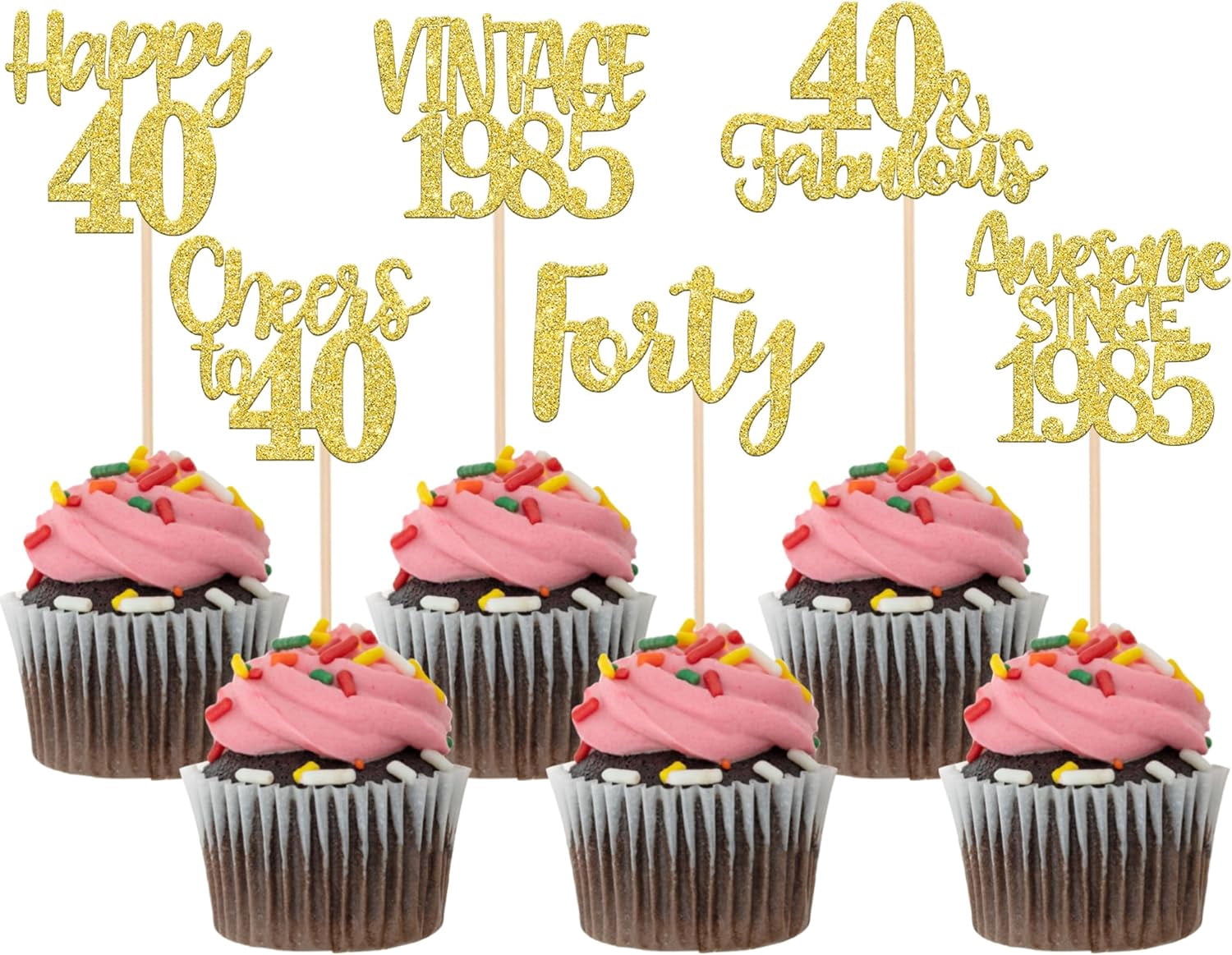 24 Pack Gold Happy 40th Birthday Cupcake Toppers Forty 40 Fabulous ...