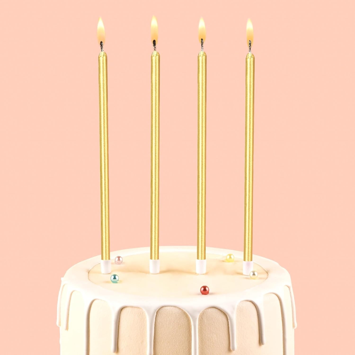 AluAbi Slim Long Glittered Gold Birthday Candles, 24-Pack（Complimentary ...