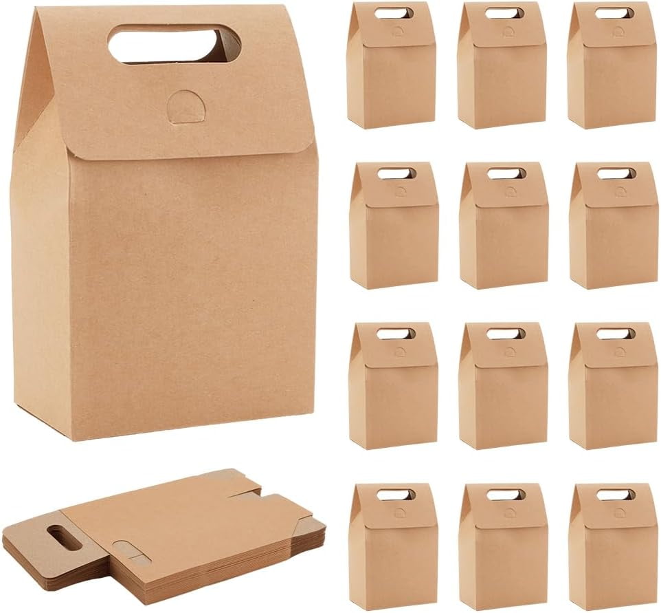 24 Pack Goodies Boxes Party Treat Boxes Brown Gift Boxes with Handles ...