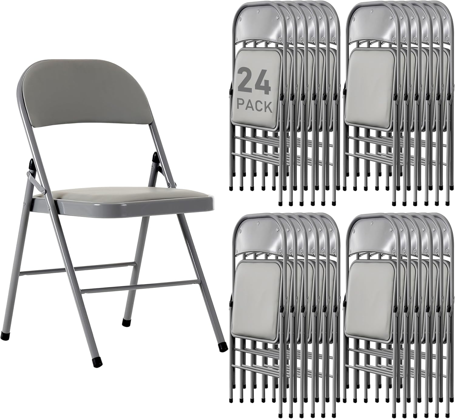 24 Pack Gray Folding Chairs with Padded Cushion and Back for Outside ...