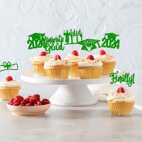 24 Pack Green 2024 Graduation Cupcake Toppers Glitter Finally I Did it ...