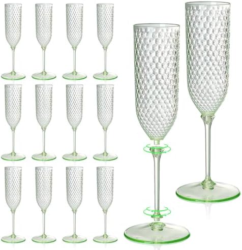 24 Pack Green Detachable 2 piece Champagne Flutes 5.5 Oz Unbreakable ...