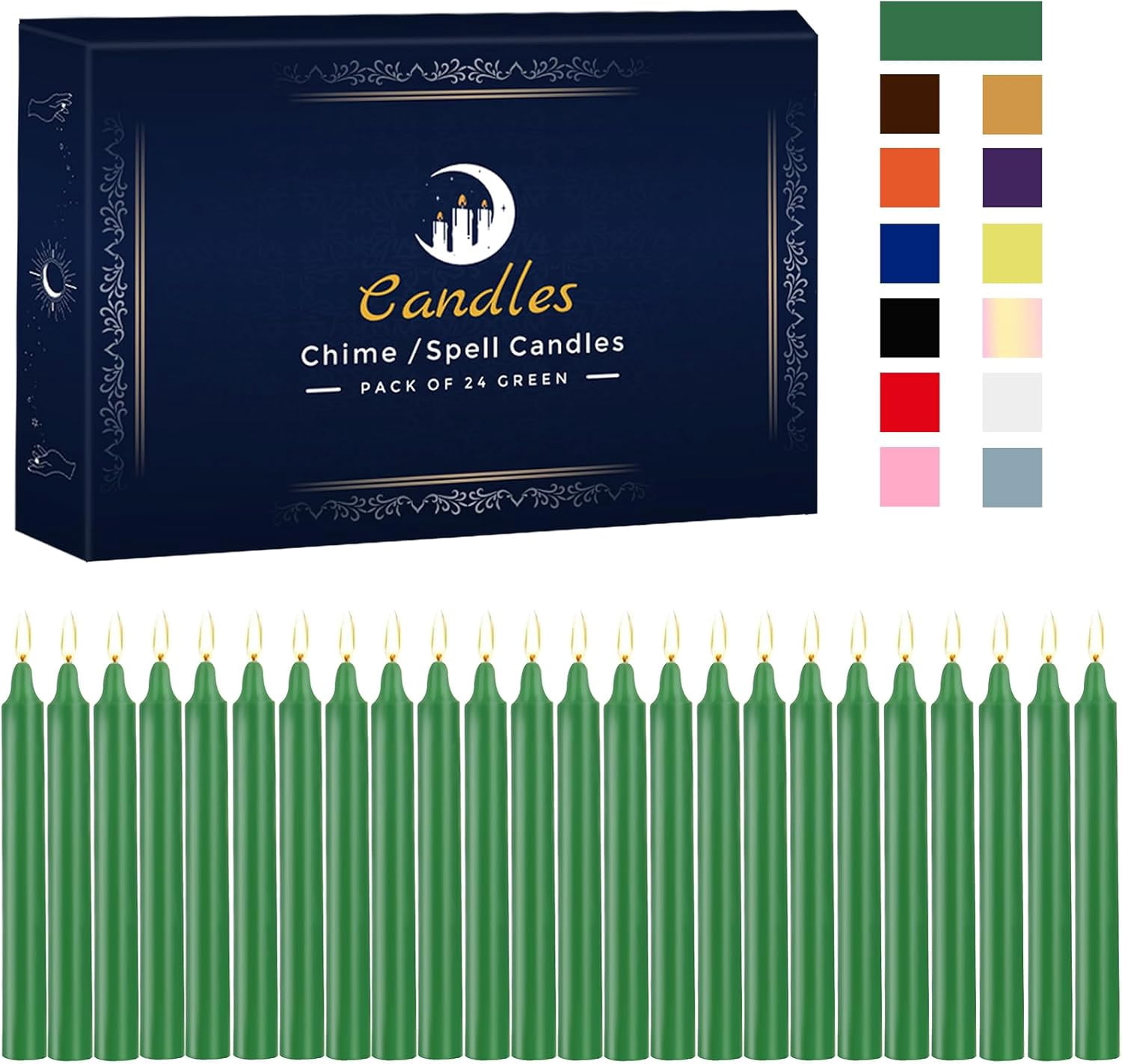 24 Pack Green Spell Chime Candles – Premium Mini Unscented Taper ...