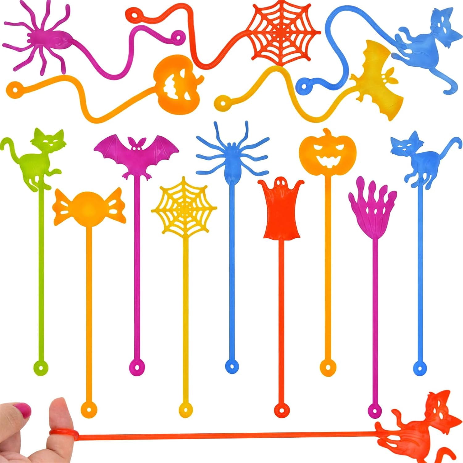24 Pack Halloween Sticky Hands Toys, 8 Styles Pumpkin Spider Bat Cat ...