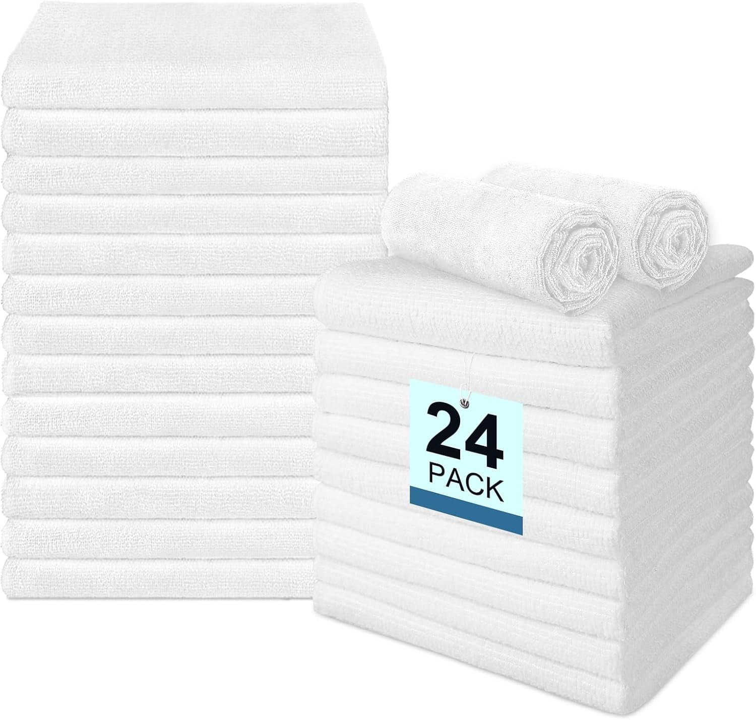 24 Pack Hand Towels Set - Highly Absorbent and Quick Drying Microfiber ...