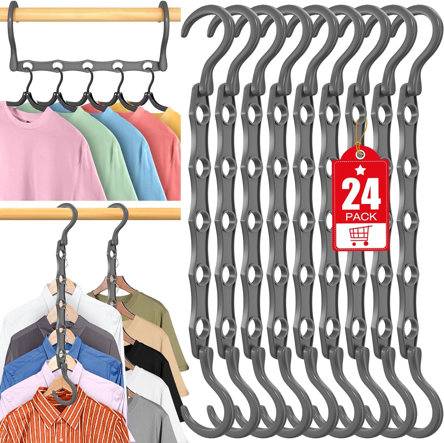 24 Pack Hangers Space Saving Magic Plastic Hanger Organizer Shirt Space ...
