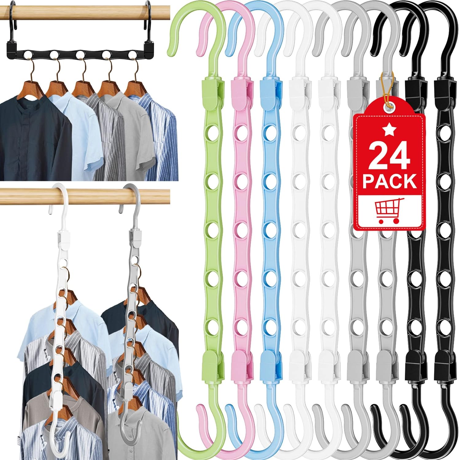 24 Pack Hangers Space Saving Magic Space Saver Storage Smart Plastic ...