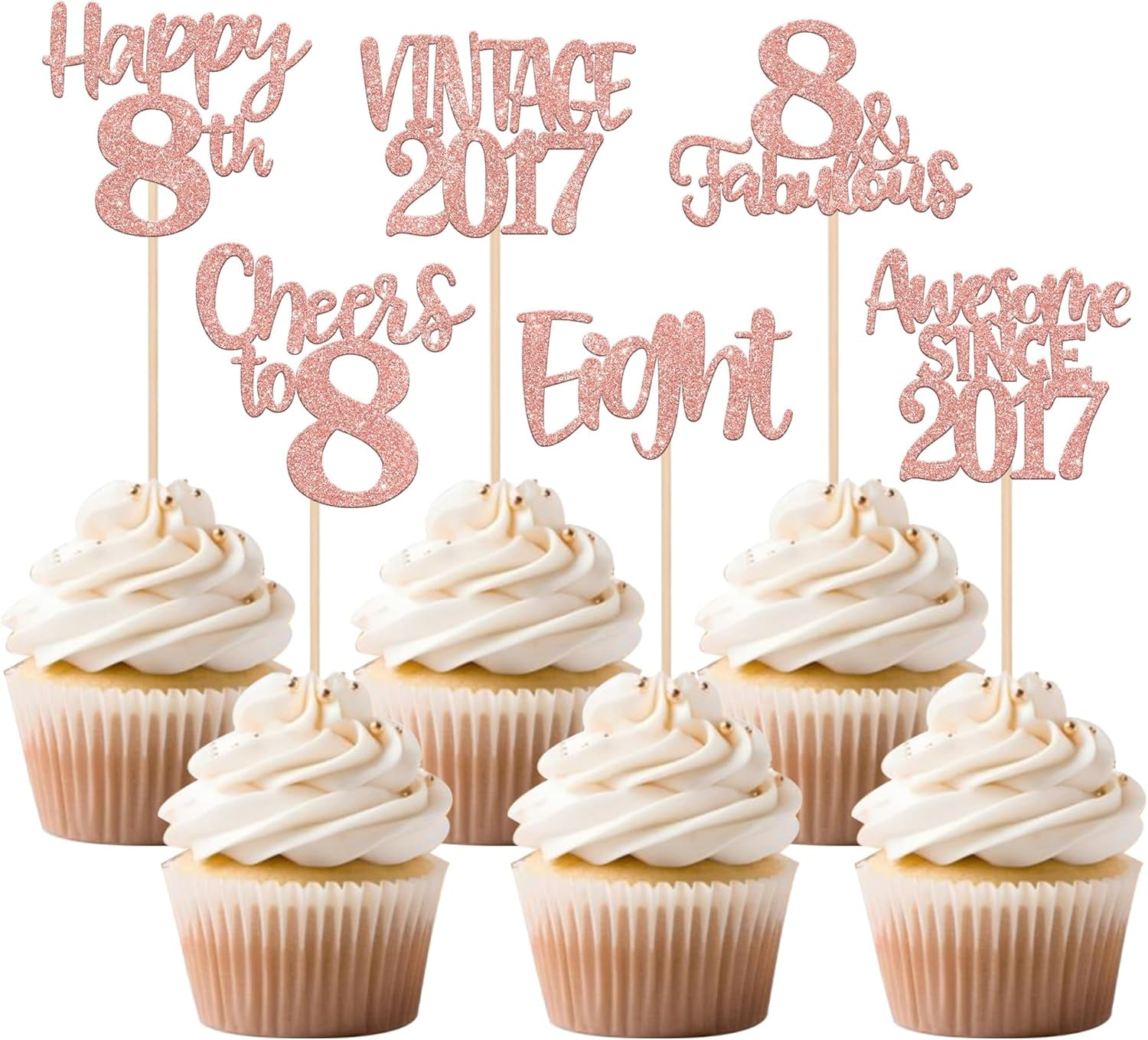 24 Pack Happy 8th Birthday Cupcake Toppers Glitter Eight 8 Fabulous ...