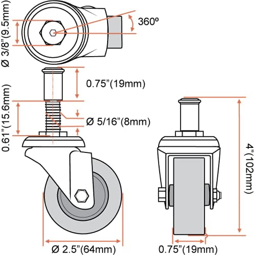 24 Pack Heavy-Duty 2.5" Swivel Caster Wheel for Creeper Service Cart ...