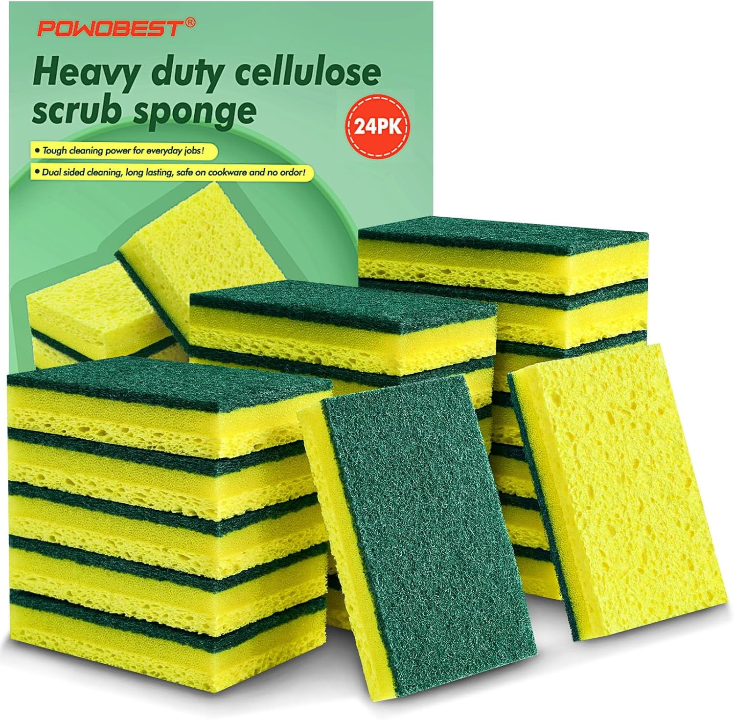24 Pack Heavy Duty Scrub Sponges,Multi-Purpose Kitchen Sponge ...