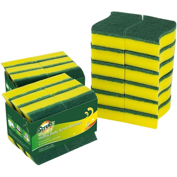 Scrubit Heavy Duty Scrub Sponges 24 Pack Non-Smell Scouring Pad for ...